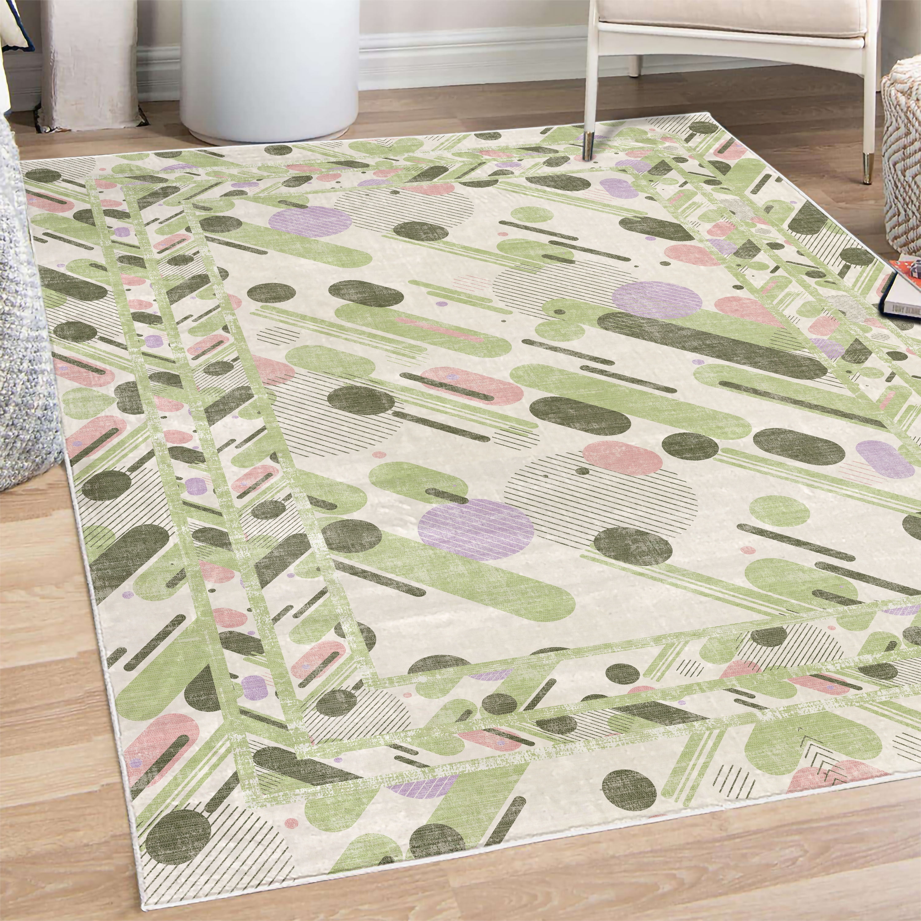 Geometric Decorative Rug, Abstract Diagonal Striped Look Rounds and ...