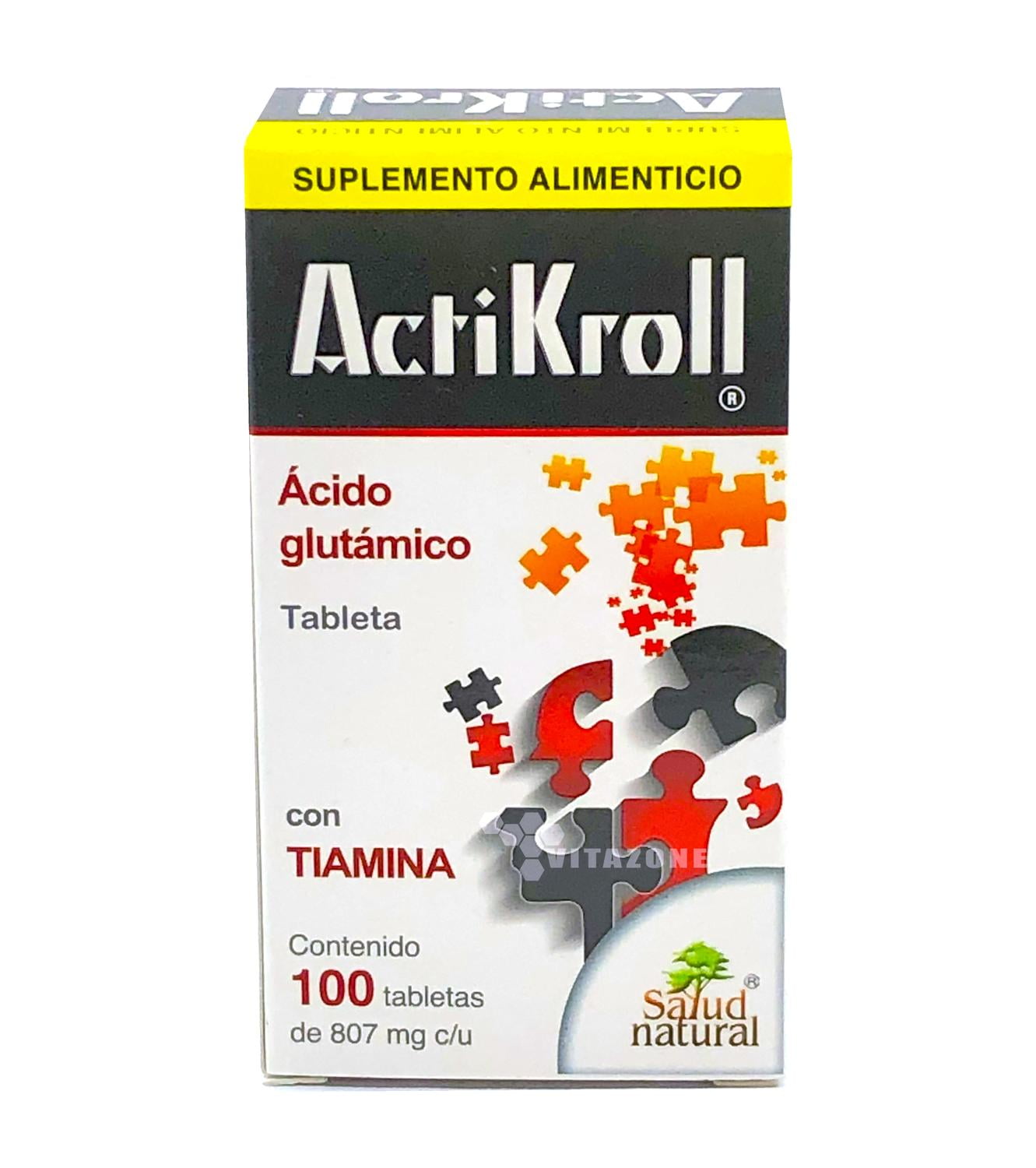 Actikroll Ácido Glutámico con Tiamina 100 tabletas Genérico ...