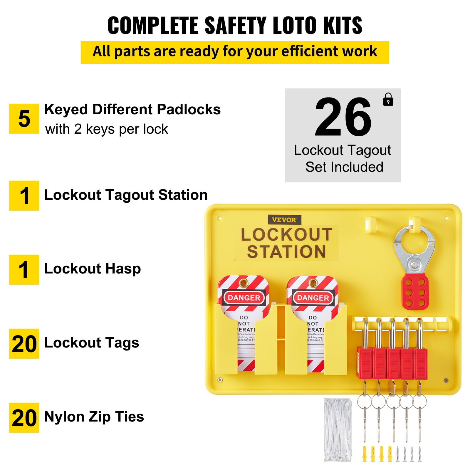 Buy VEVOR 26 pcs Lockout Tagout Kits, Electrical Safety Loto Kit ...