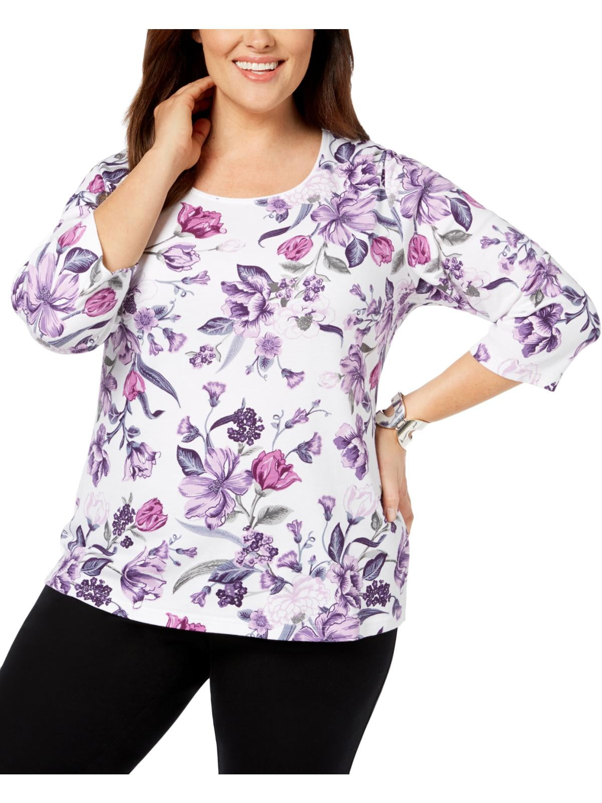 Karen Scott - Karen Scott Womens Plus Floral Casual Top - Walmart.com ...