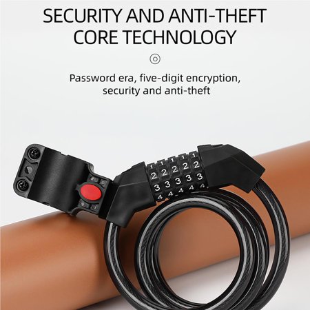 Bike Password Cable Lock Anti-Theft Zine Alloy Waterproof 5 Digit ...