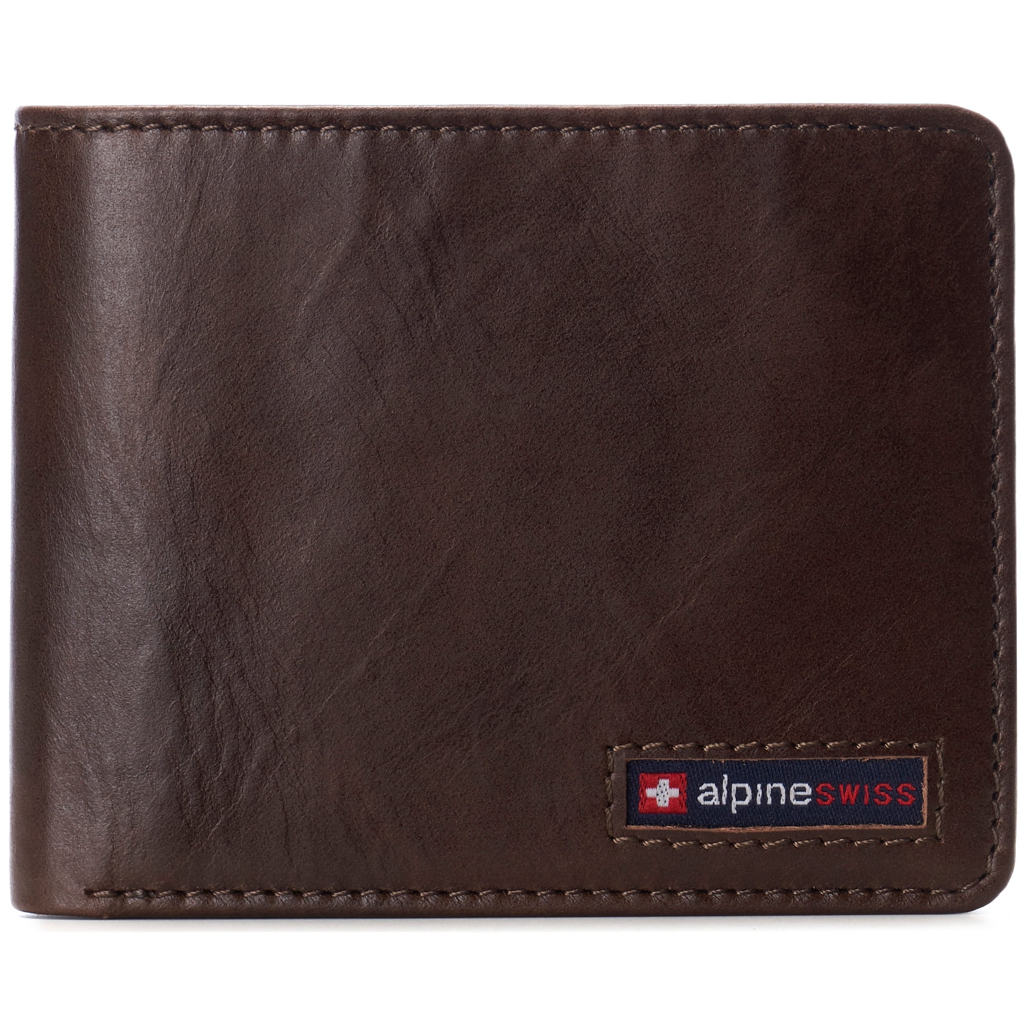Alpine Swiss Mens Genuine Leather RFID Safe Bifold Wallet Passcase 2 ID ...