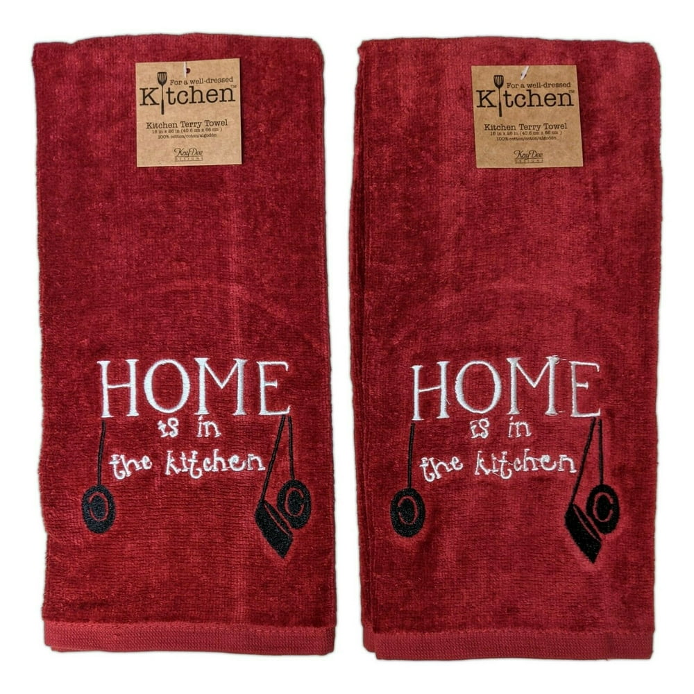 Set of 2 HOME IS IN THE KITCHEN Red Terry Kitchen Towels by Kay Dee ...