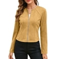 DPTALR Women's Crew Neck Faux Suede Zip Front Fitted Short Jacket ...