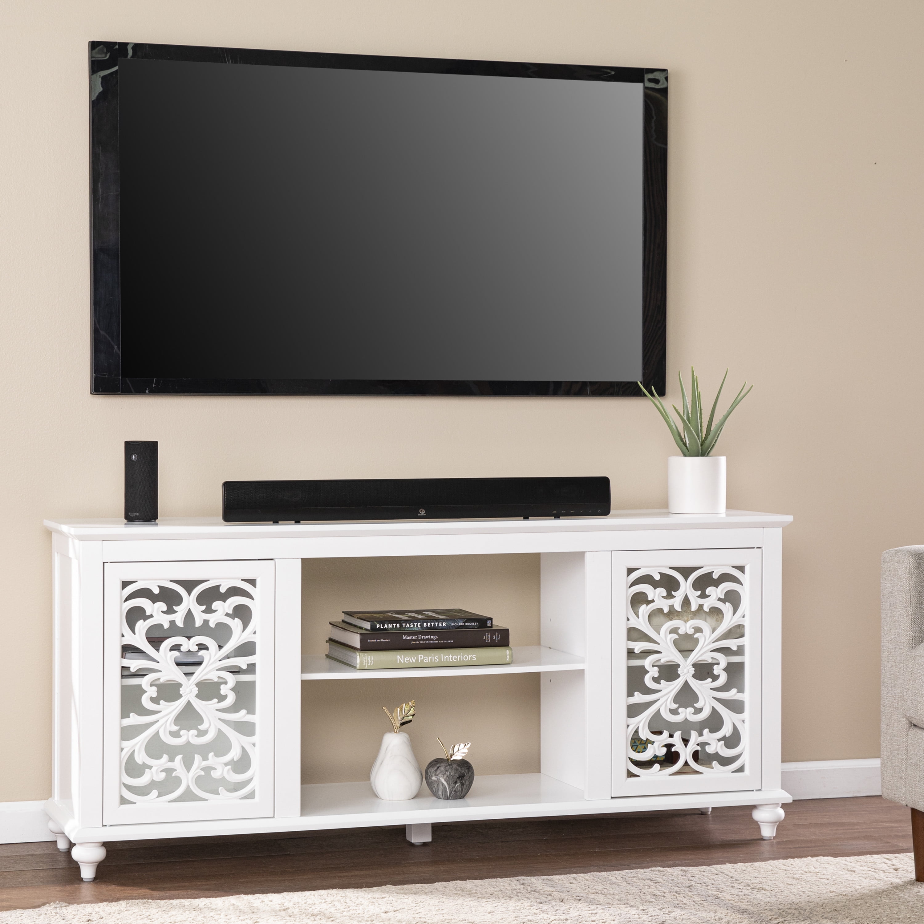 SEI Renfro Transitional style Two-Door Media Console in White finish ...