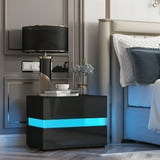 Hommpa High Gloss Nightstands, Bedside Table w/ Control LED Backlight ...
