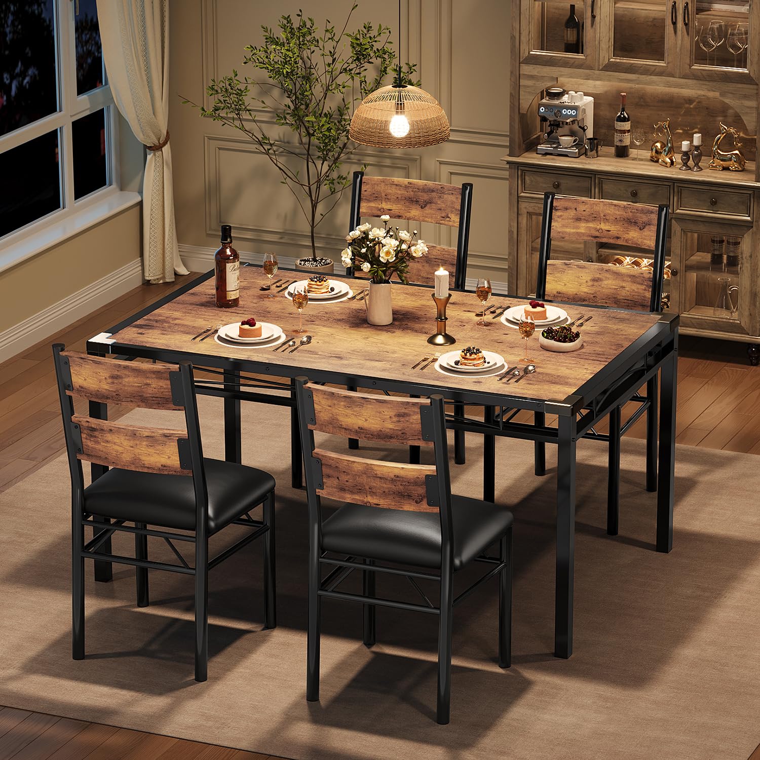 Double/Quad dining table set, kitchen dining table with 2/4 cushioned ...