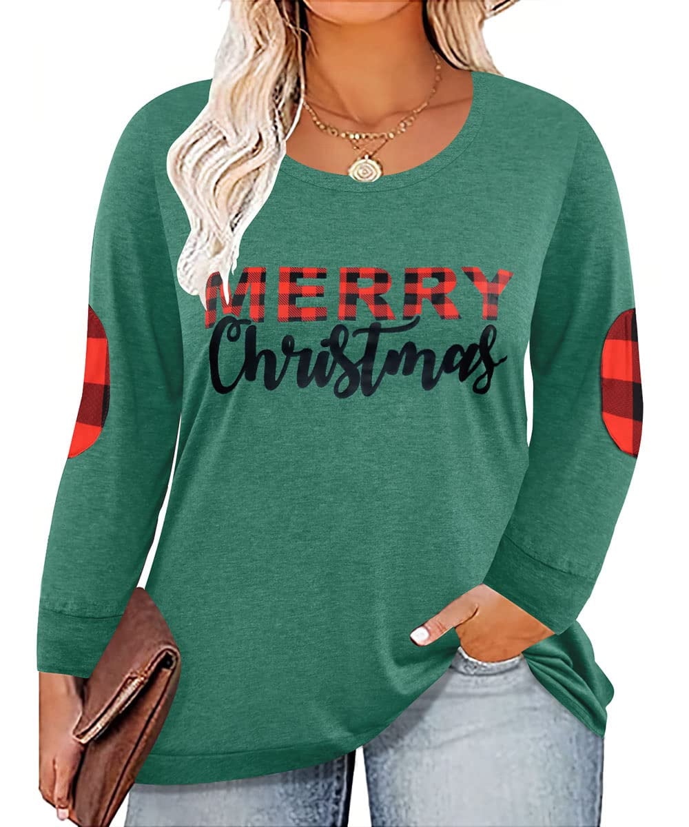 TIYOMI Women's Plus Size 3X Shirts Merry Christmas Long Sleeve Blouses ...