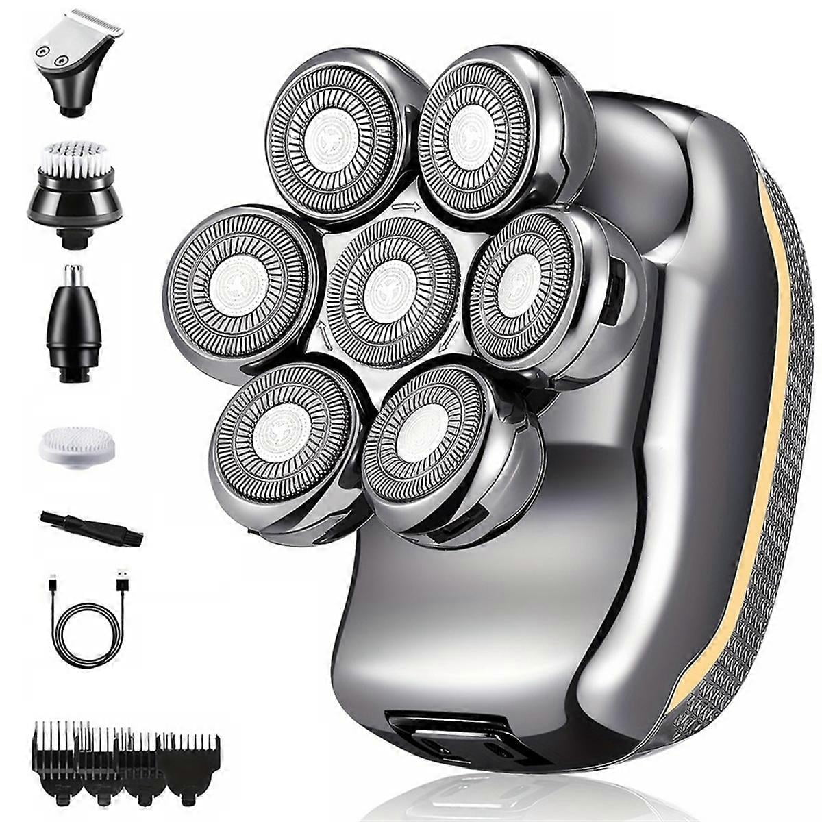 "6-in-1 Men'S Electric Heads Shaver Rechargeable Cordless Hair Shaving ...
