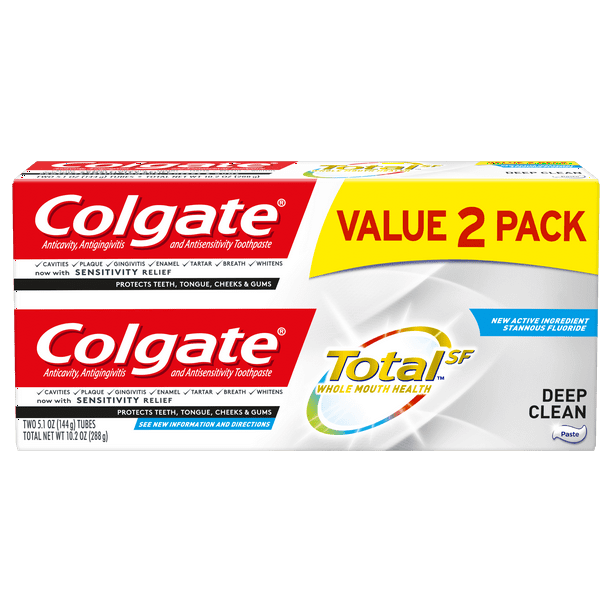 Colgate Total Toothpaste with Fluoride, Multi Benefit Toothpaste with Sensitivity Relief, Deep ...