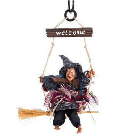 Hanging Animated Witch on Broomstick Halloween Decoration Pendant ...