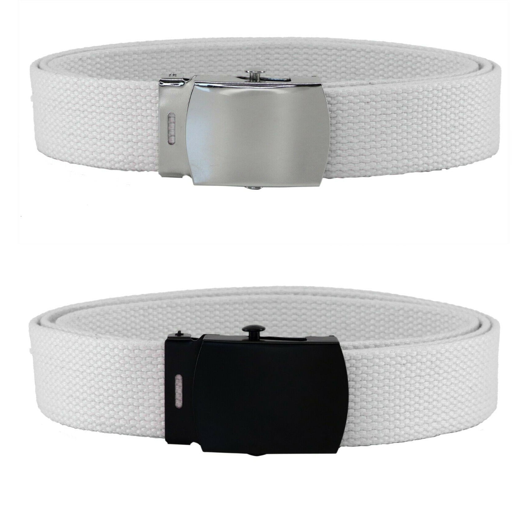White Adjustable Canvas Military Web Belt With Metal Buckle 32" to 72 ...