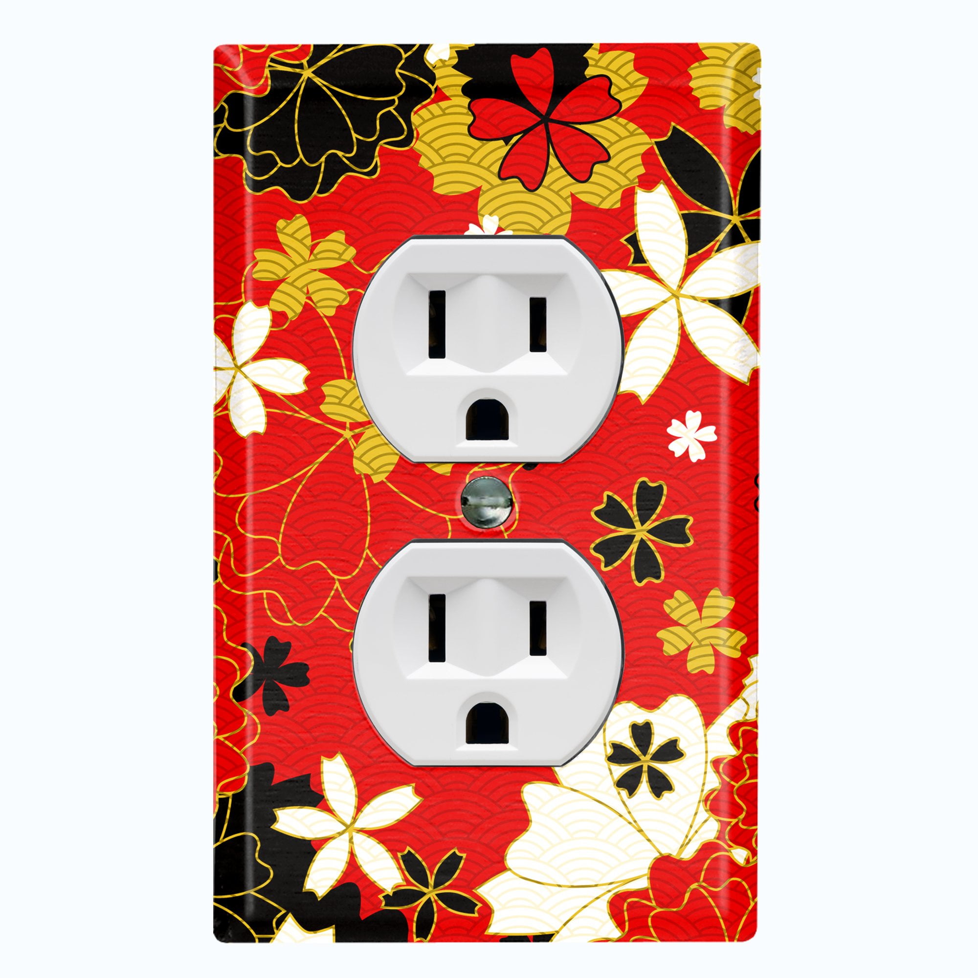 Metal Light Switch Plate Cover Japanese Flower Pattern Red Wallpaper ...