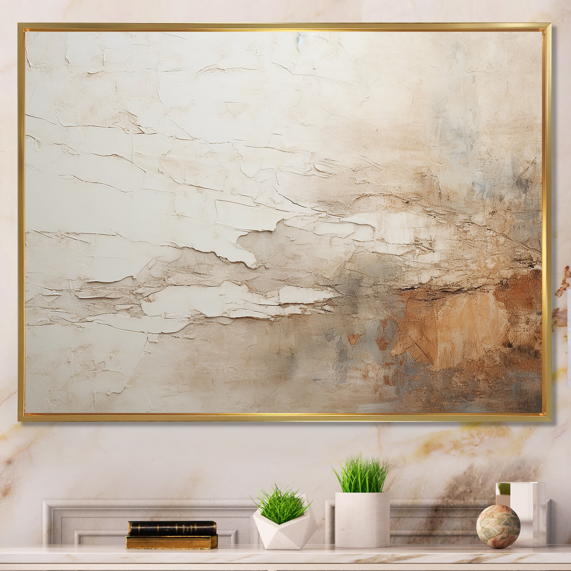 Click here for Designart Beige Gold Framed Wall Art  Abstract Fra... prices