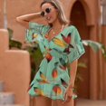 Autumn Leaves Teal Background Pattern Beach Cover Ups Women V Neck ...