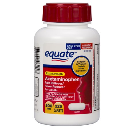 Equate Extra Strength Acetaminophen Caplets 500 mg, Pain Reliever and ...