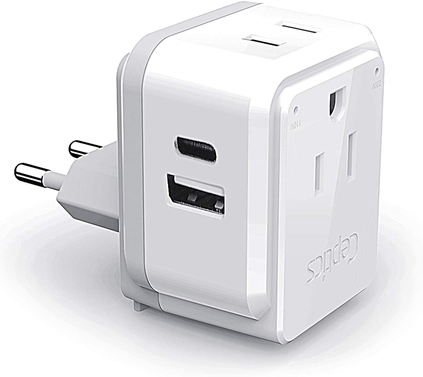 Ceptics European Travel Plug Adapter (Type C) - 4 in 1 - 2x Outlets, 1 ...