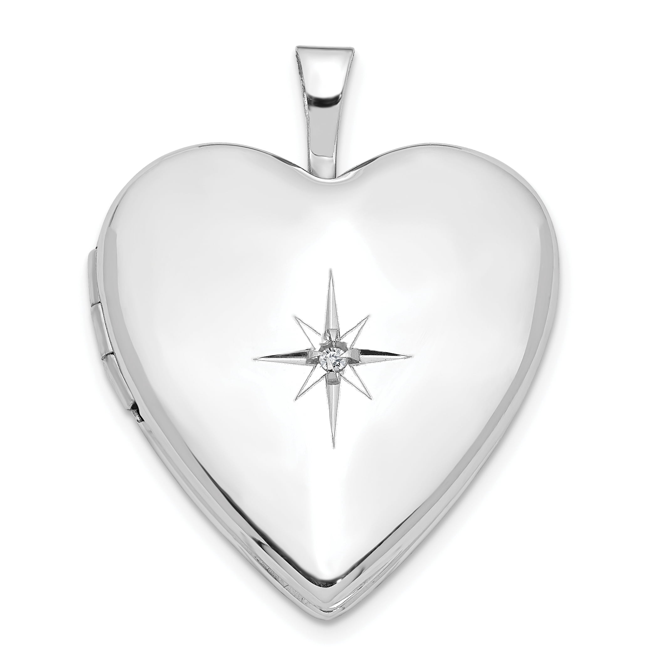 Beautiful 14K 20mm White Gold Diamond Heart Locket - Walmart.com