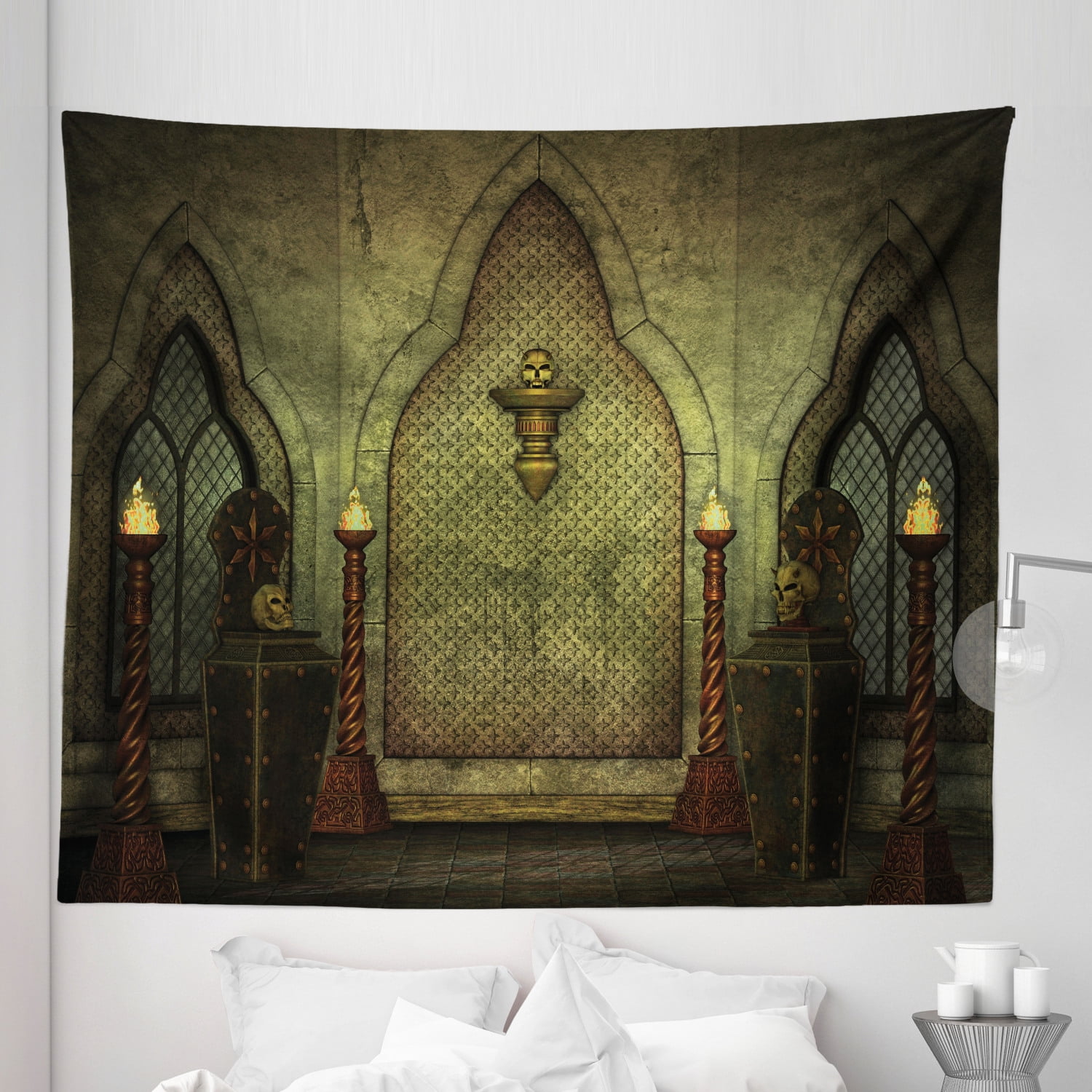 Gothic Tapestry, Fantasy Scene with Old Fashioned Wooden Torch and ...