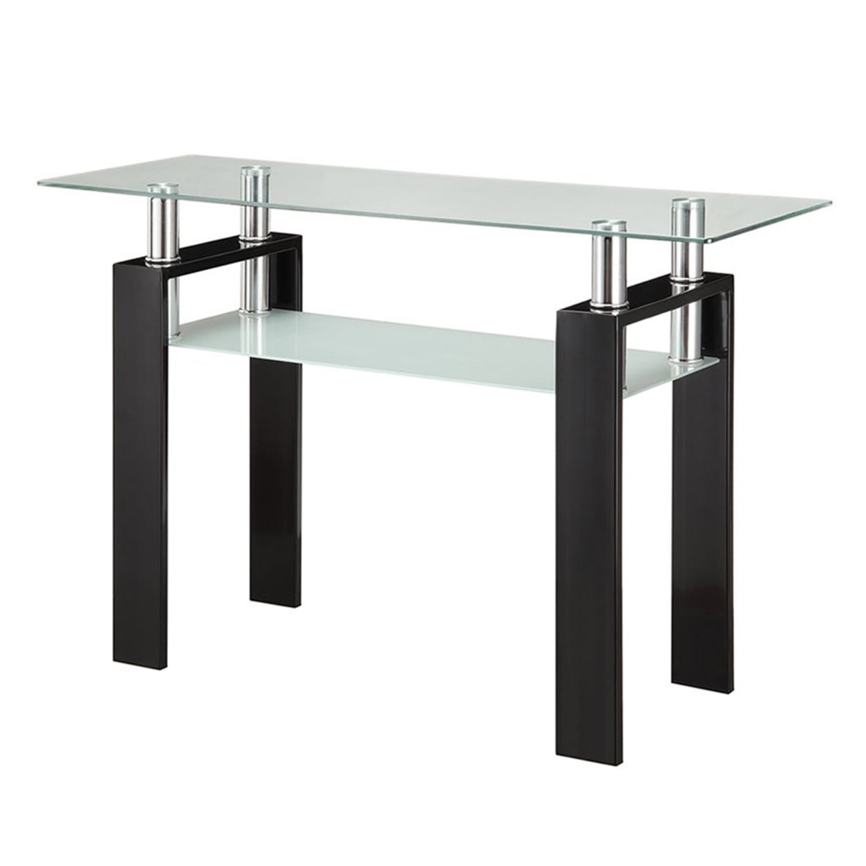 48 Inch Modern Sofa Console Table, Frosted Glass Shelf, Chrome, Black ...