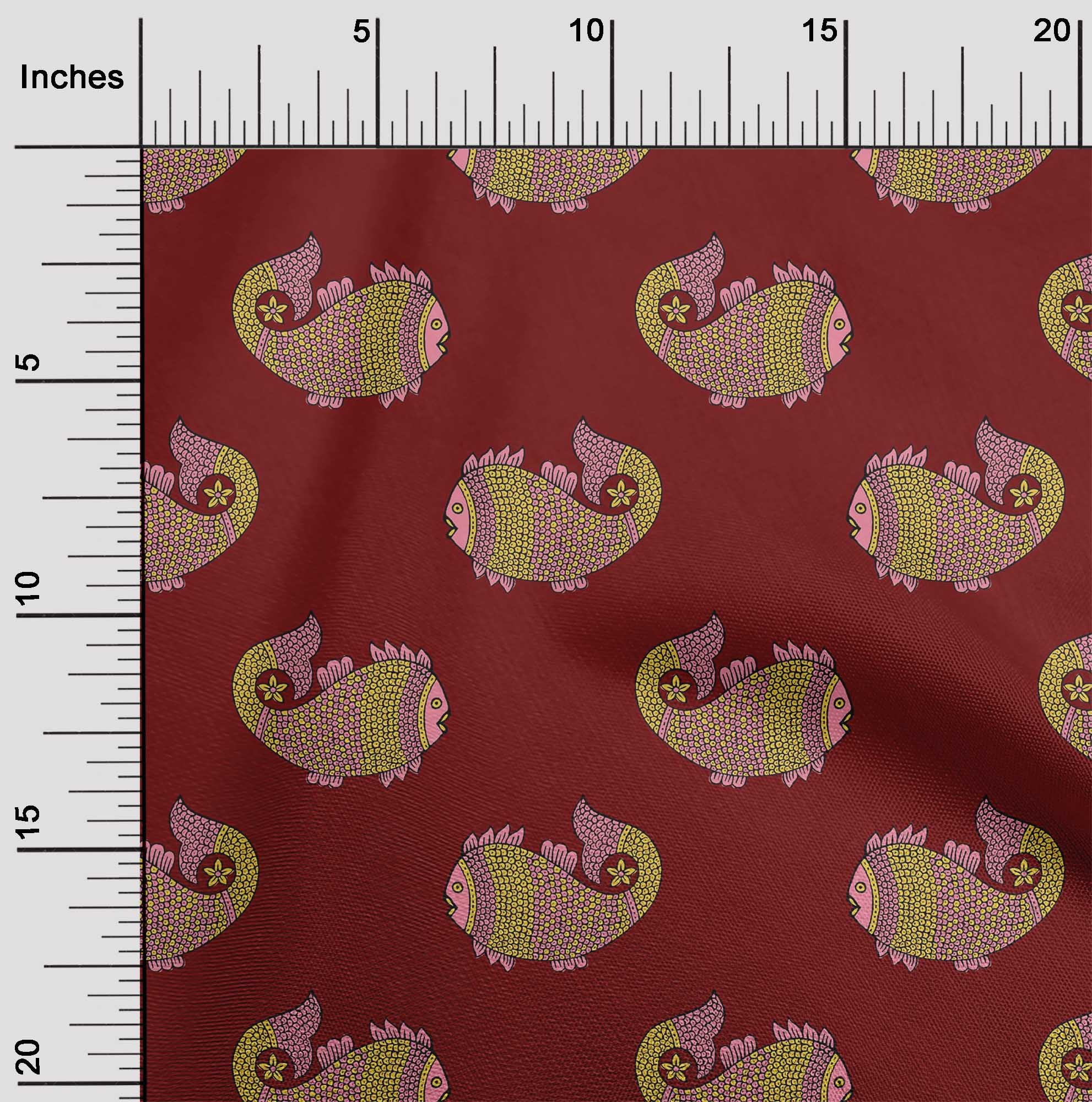 oneOone Viscose Chiffon Fabric Fish Block Printed Fabric 1 Yard 42 Inch ...