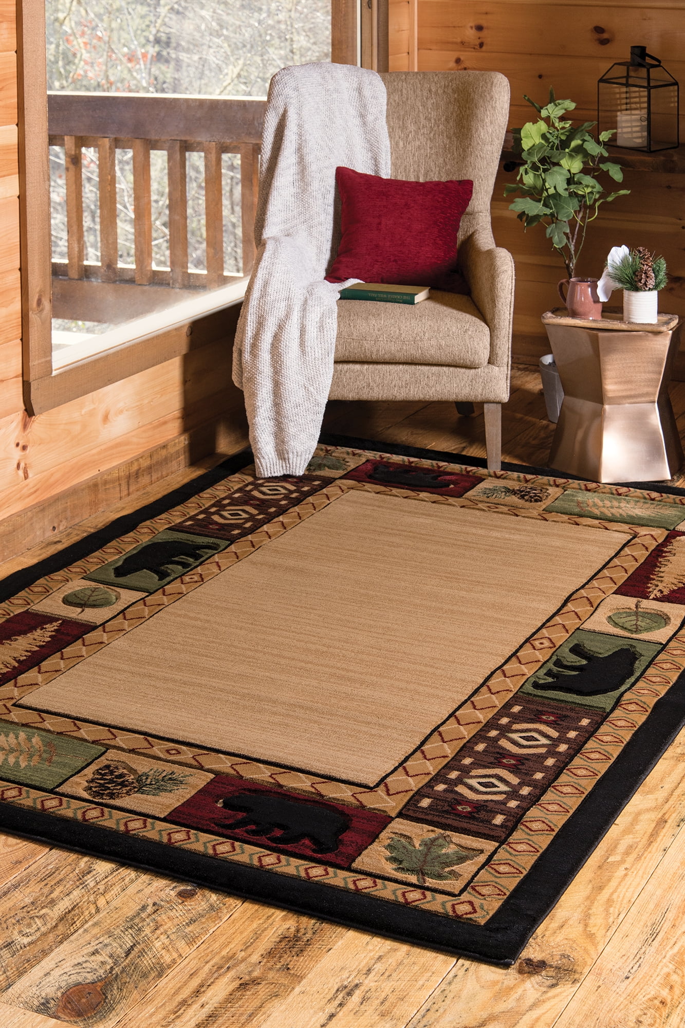 United Weavers Rustic Forest Cimarron Border Beige Hand-Carved Area Rug ...