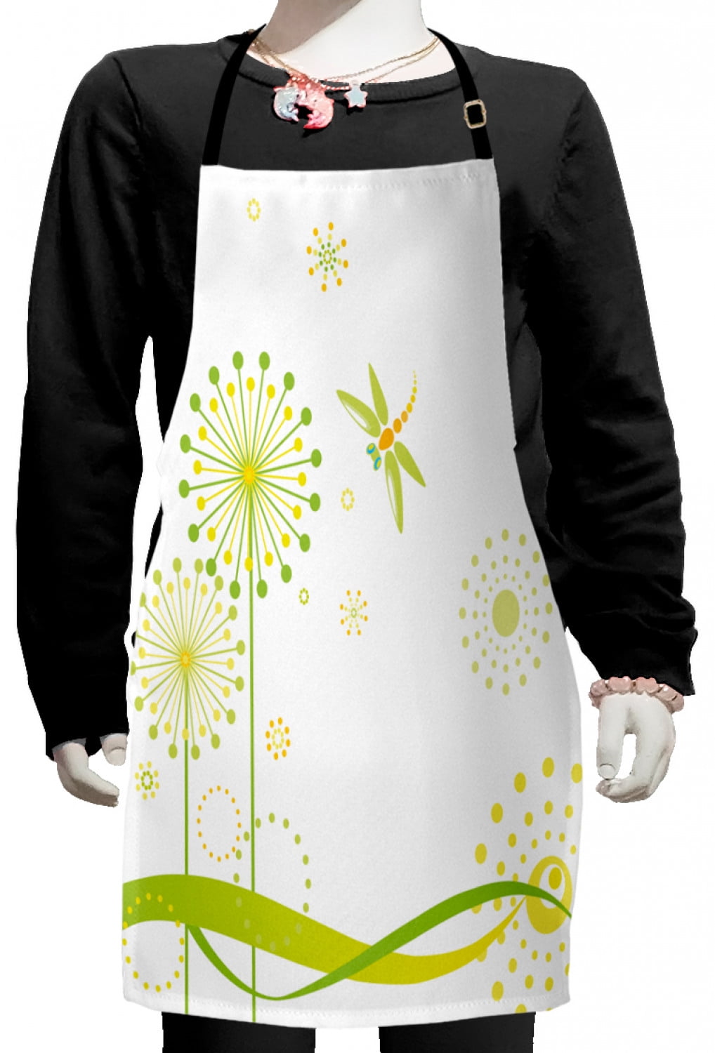 Dragonfly Kids Apron, Spring Theme with Dandelion Flowers Happiness ...