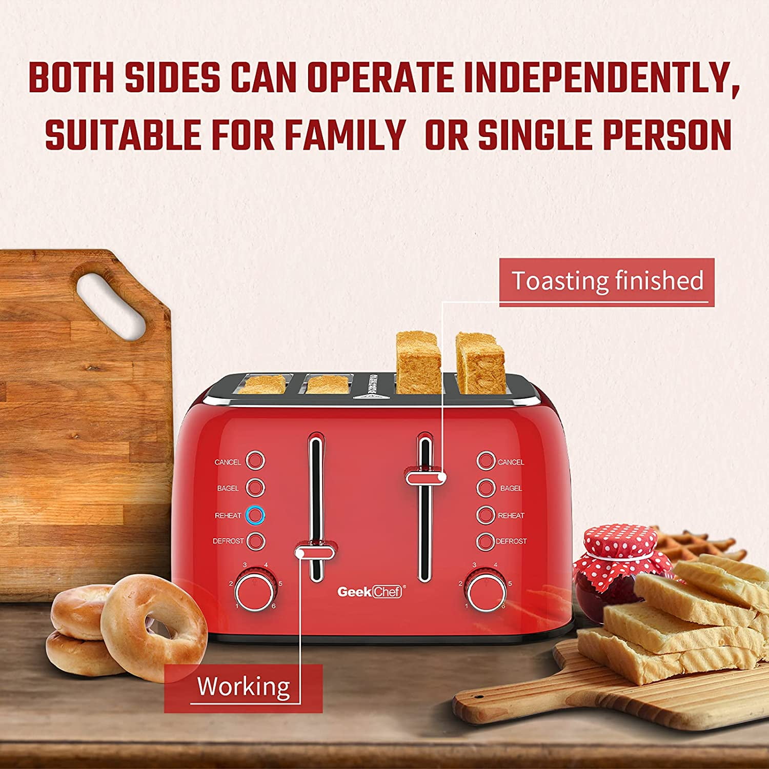 Buy Geek Chef 4 Slice Toaster Retro Stainless Steel Toaster with Bagel ...