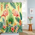Bathroom Shower Curtain Tropical Plant Flower Flamingo Waterproof ...