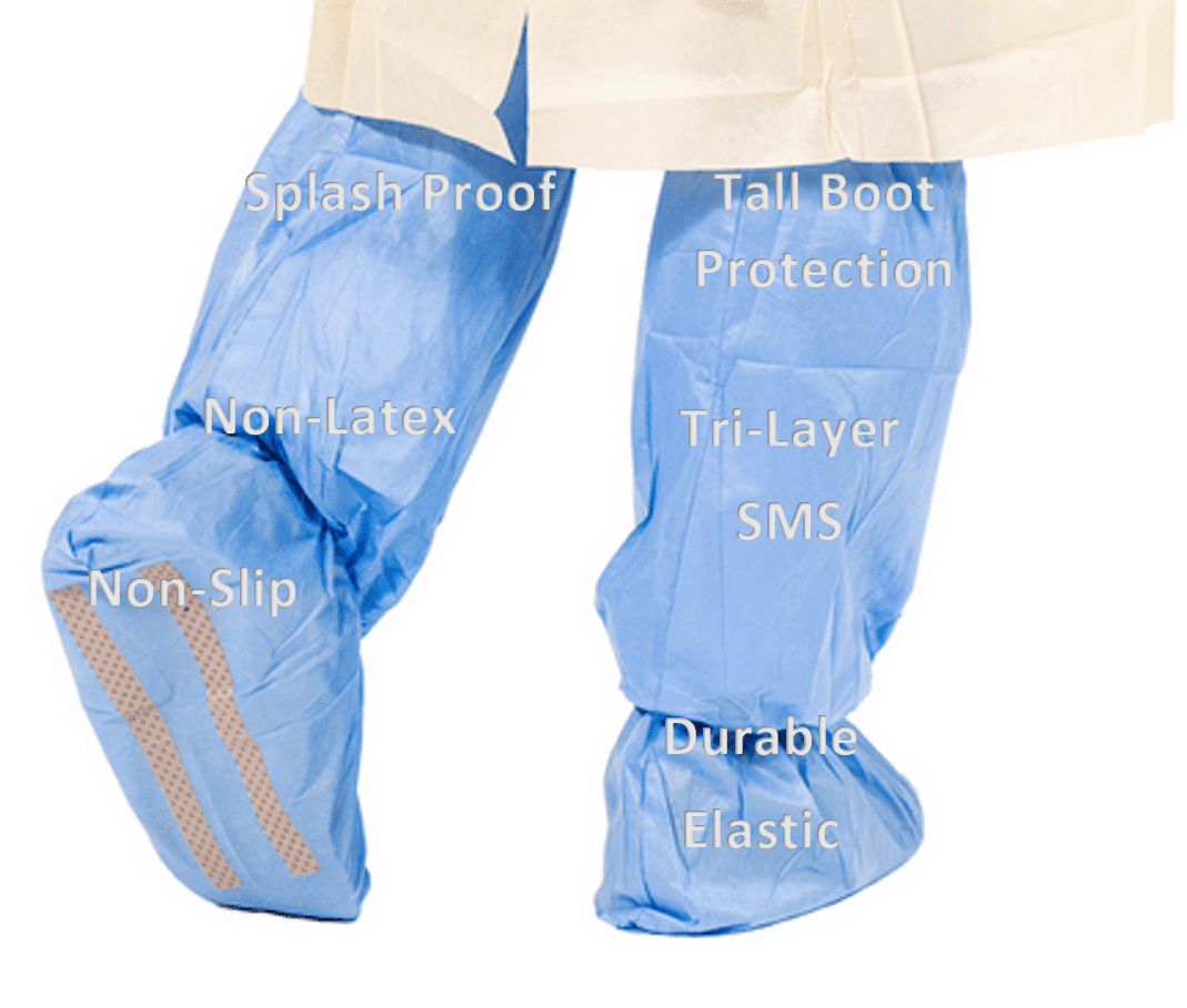 Tri-Layer SMS 18" Tall Heavy Duty Disposable Medical Grade Boot and ...