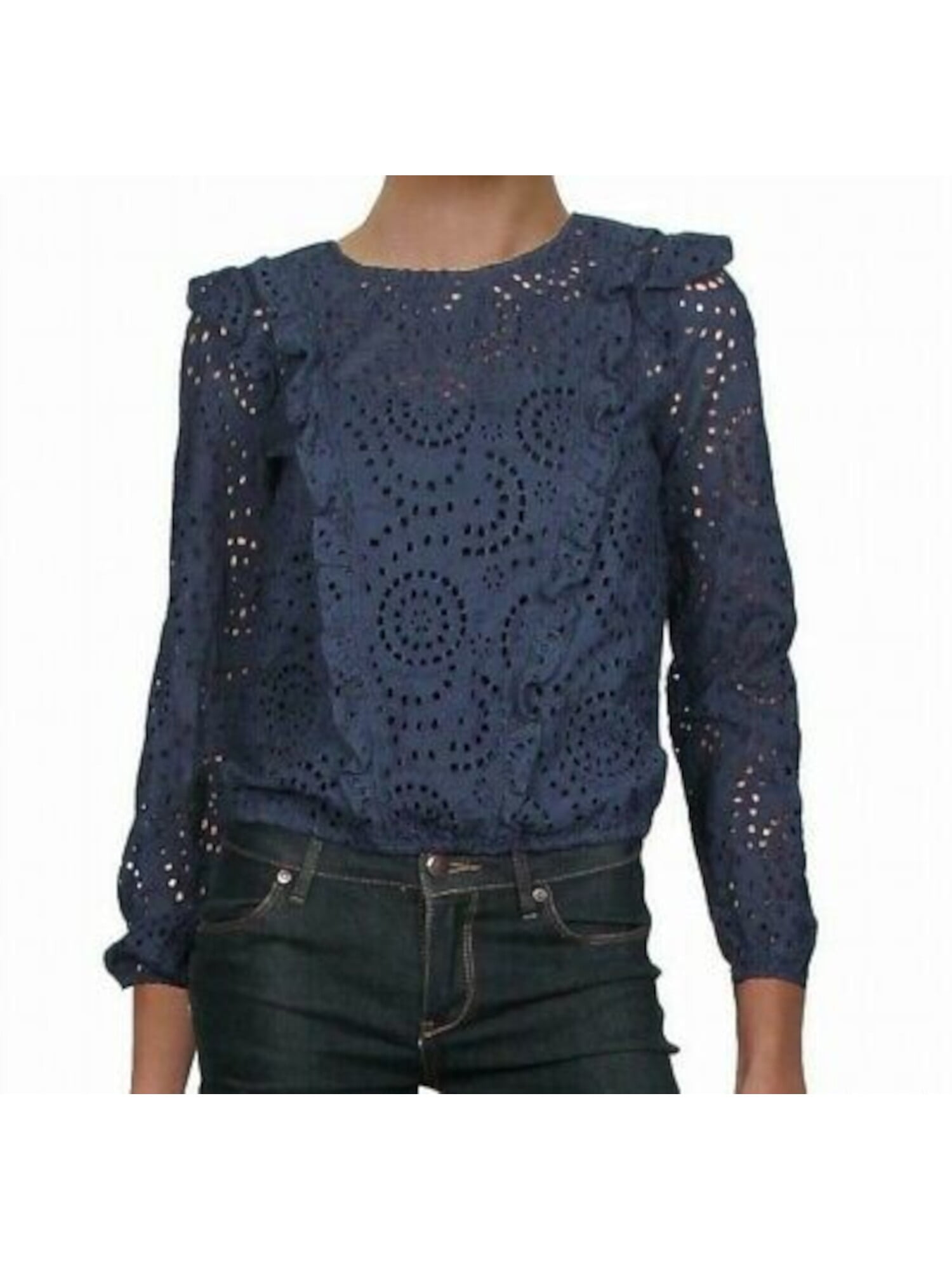 INC Womens Navy Patterned Long Sleeve Crew Neck Blouse L - Walmart.com