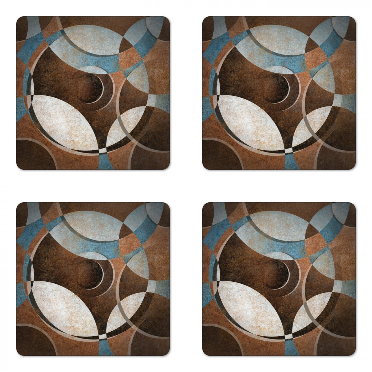 Abstract Coaster Set of 4, Grunge Vintage Style Contemporary Circular ...