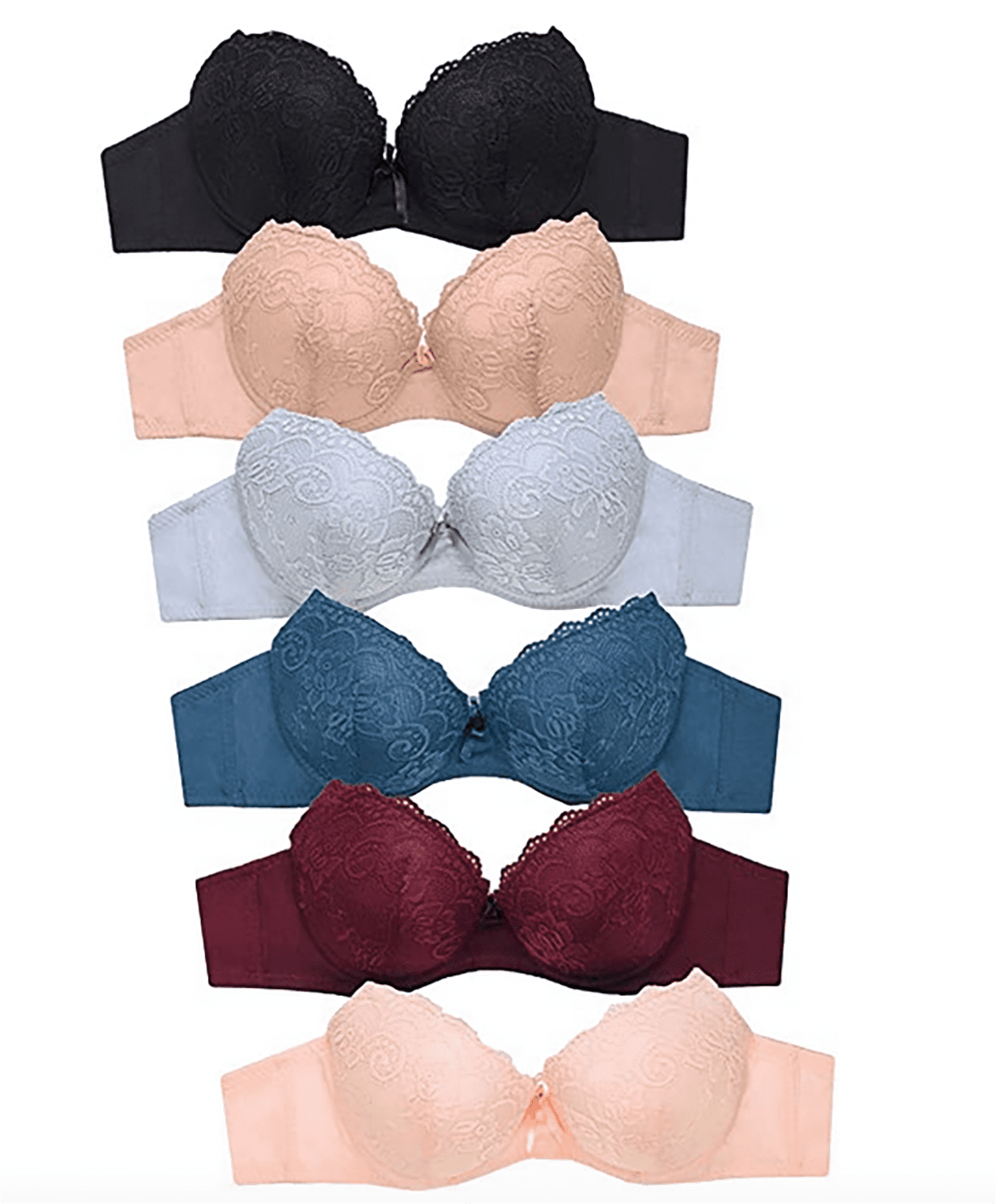 6 Packs Pushup Underwired Gentle Push Up Bra B and C Cup 38C (4392wal ...