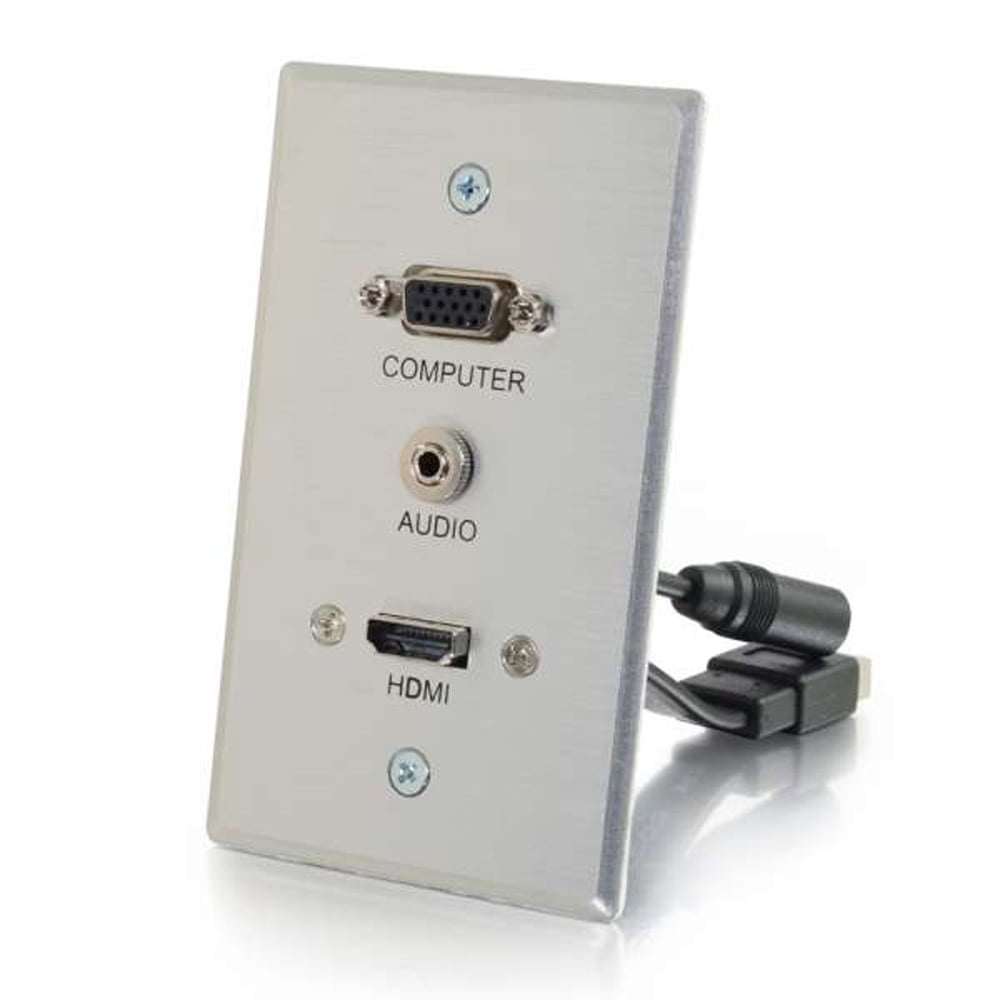 C2G HDMI, VGA + 3.5mm Pass Through Single Gang Wall Plate - Aluminum ...