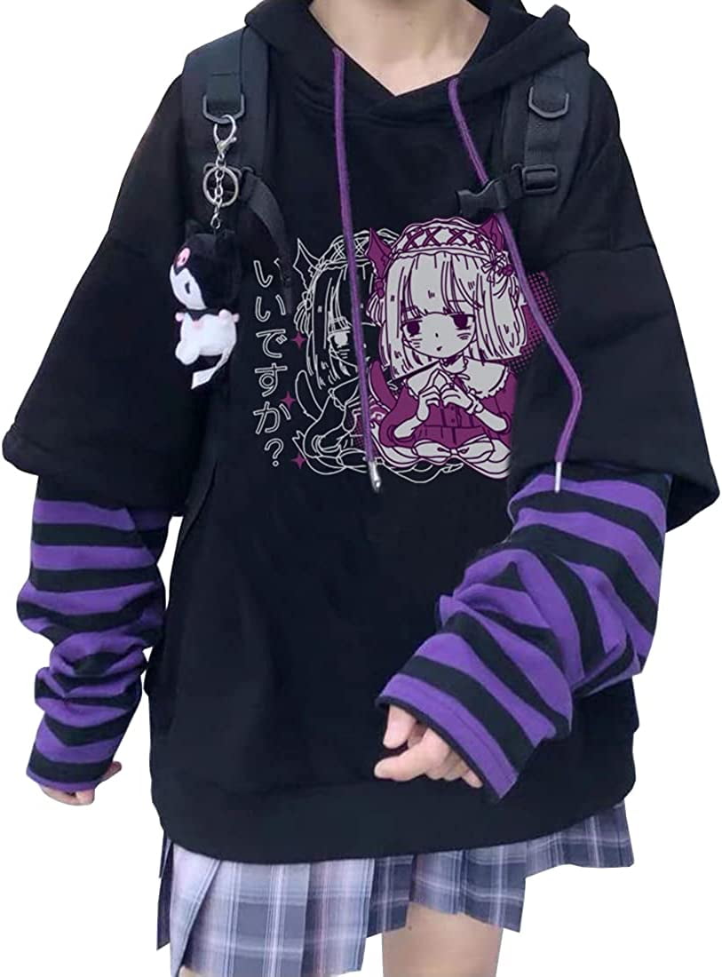 Womens Girls Japanese Style Hoodie Cute Pattern Print Sweatshirt ...