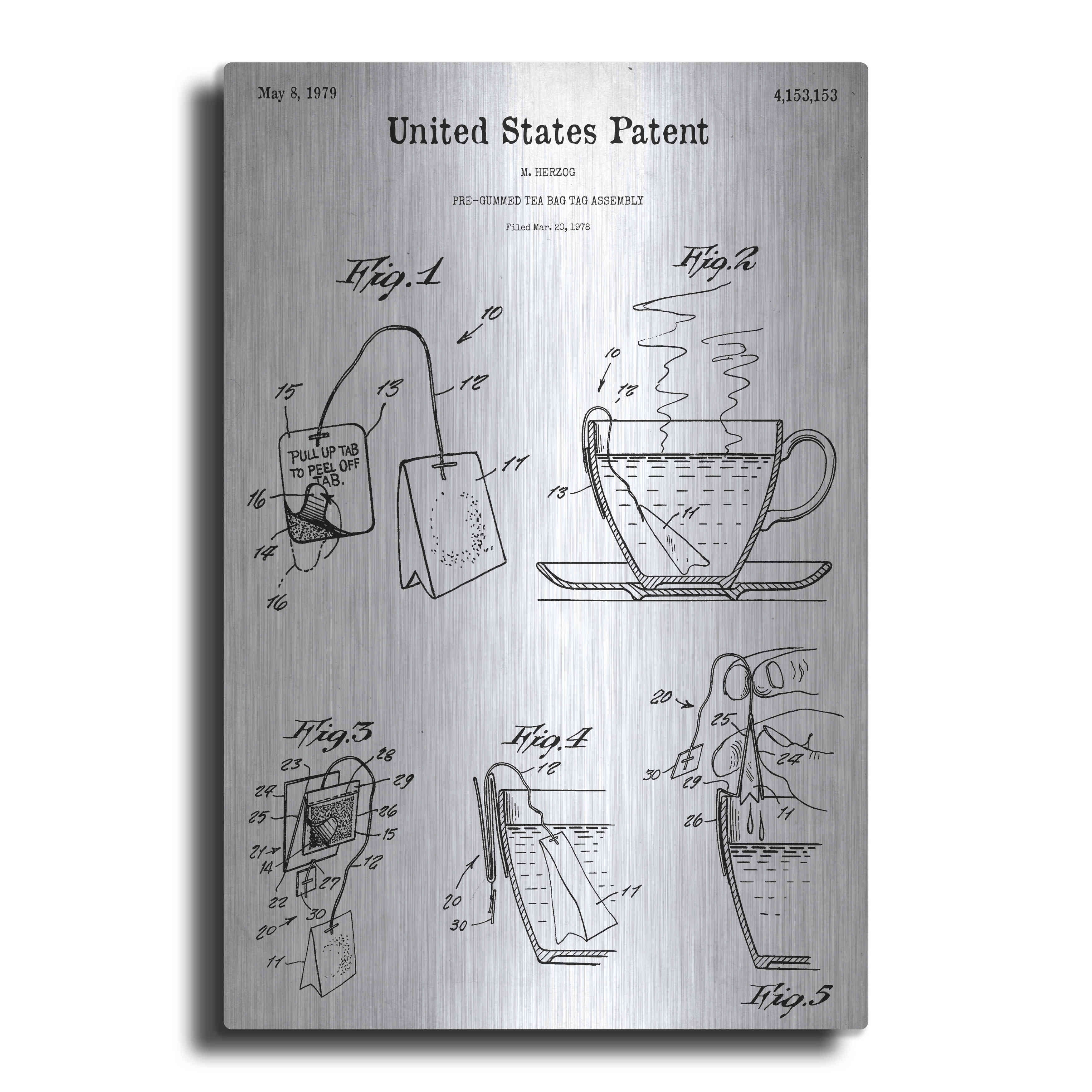 Luxe Metal Art 'Tea Bag Blueprint Patent White' Acrylic Glass Wall Art ...