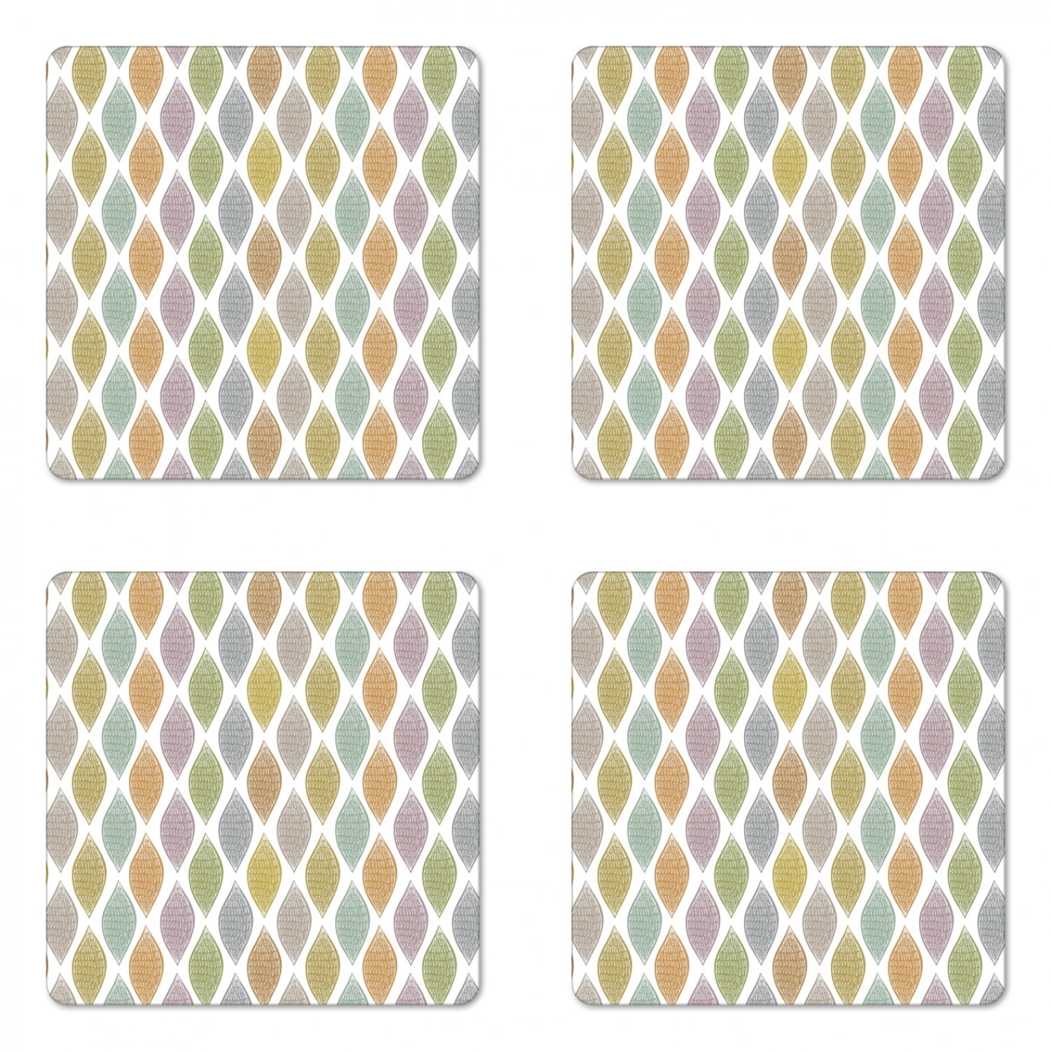 Doodle Coaster Set of 4, Scribbled Motifs on Pastel Colored Uneven Ogee ...