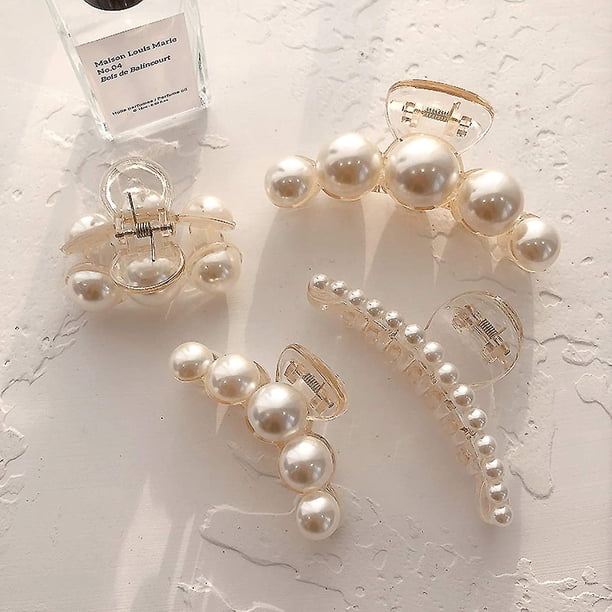 Hair Claw Clips For Thick Hair, Pearl Hair Clips Plastic Nonslip Jumbo ...