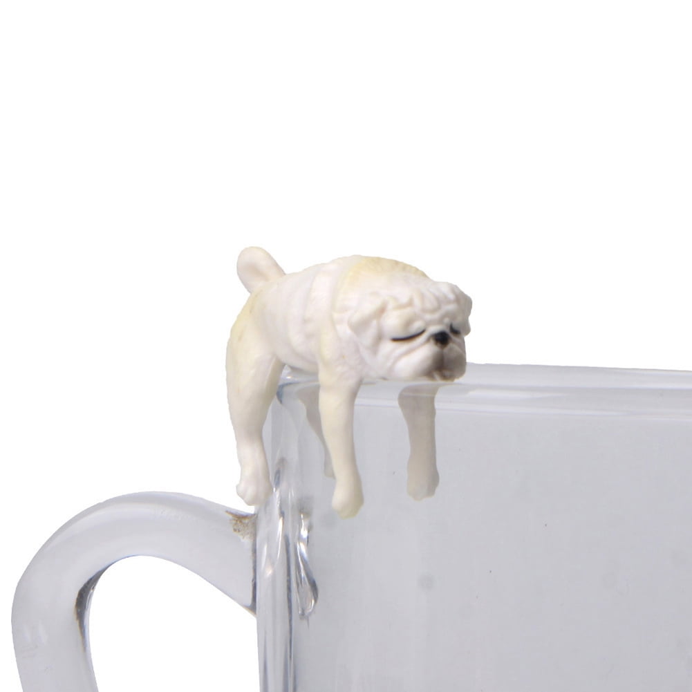 Temacd Realistic Mini Pug Dog Figurine Hanging on Cup Rim DIY Fairy ...