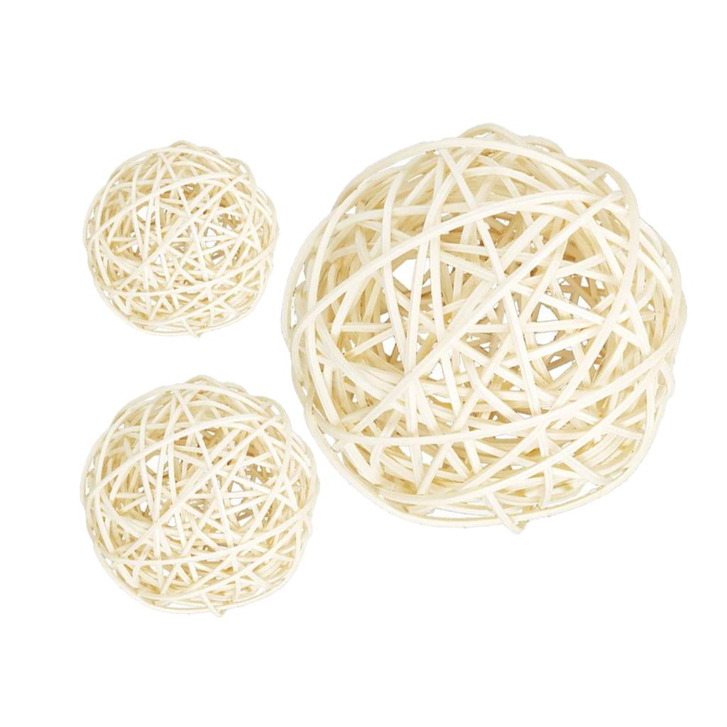 3Pcs Natural Round Wicker Rattan Balls - Decorative Orbs Crafts DIY ...
