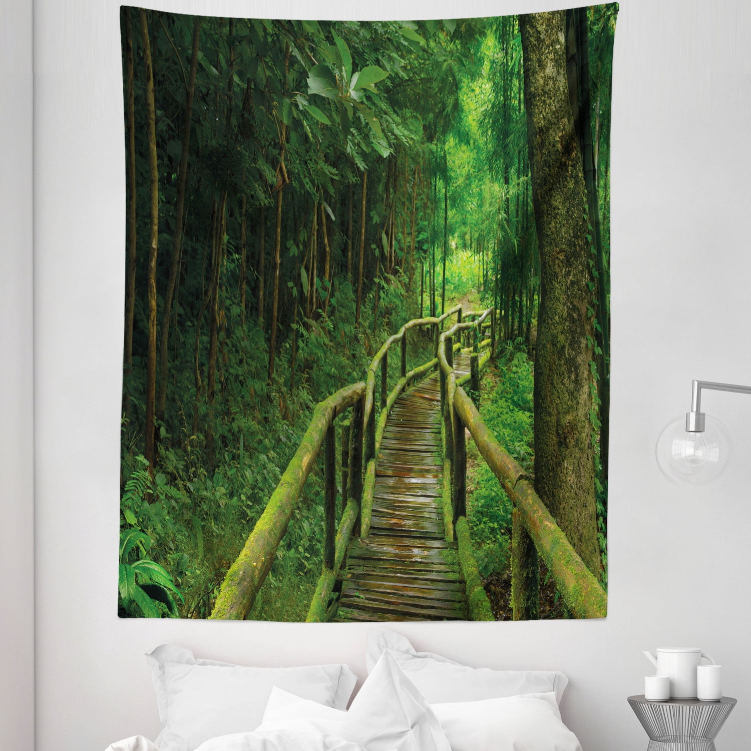 Jungle Tapestry, Rainforest in Thailand Foliage Greenery Wooden Pathway ...