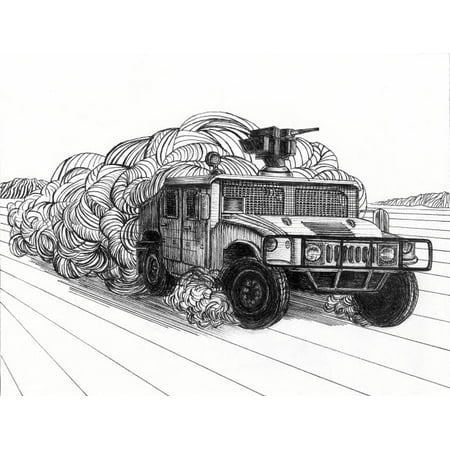 Ink drawing of a humvee driving on a dusty path Poster Print by Photon ...