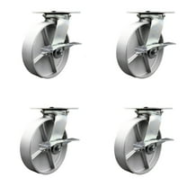 5 Inch Rubber on Steel Swivel Caster Set with Roller Bearing 2 Brake ...