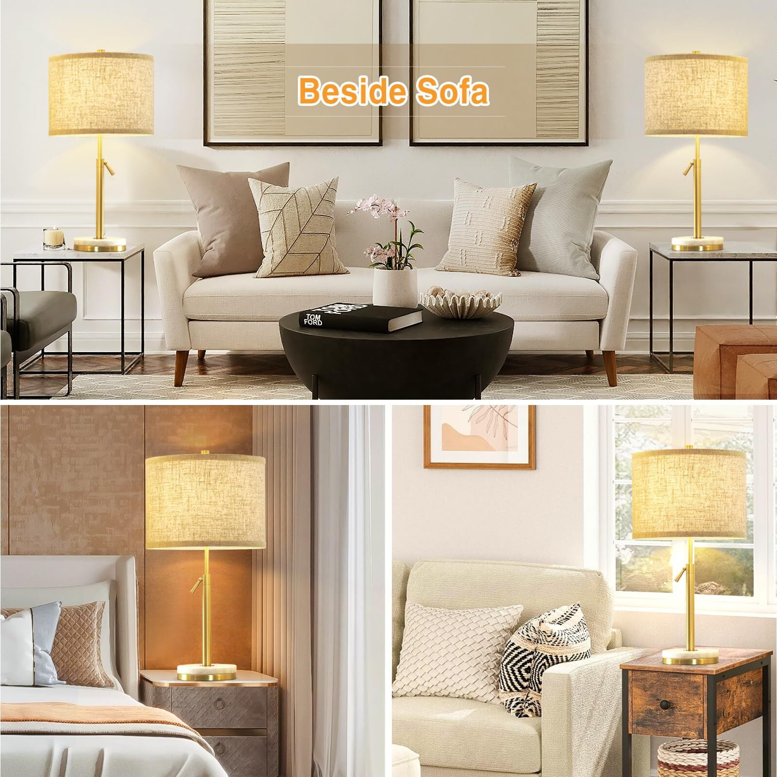 NATYSWAN Table Lamps, Adjustable Height Bedside Marble Table Lamps with ...