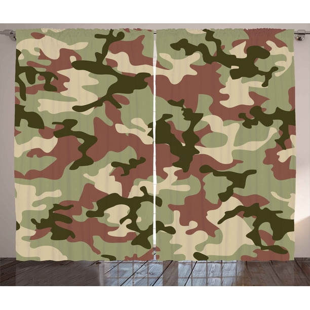 Camo Curtains 2 Panels Set, Illustrated Green Camouflage in Forest ...
