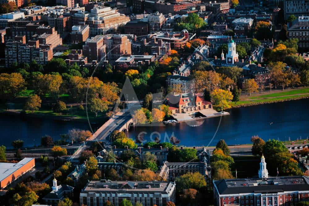 AERIAL VIEW of Cambridge and Anderson Memorial Bridge leading to Weld ...