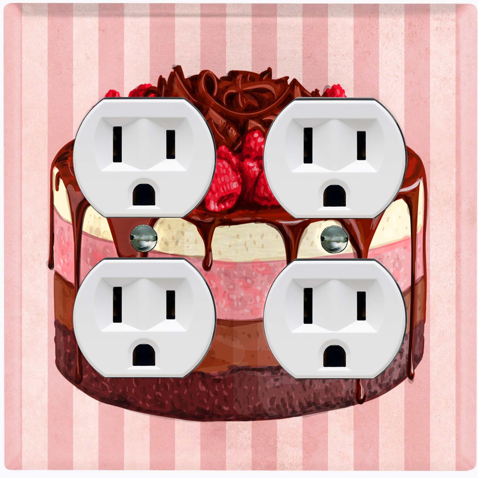 Metal Light Switch Plate Cover Raspberry Trilogy Cake Striped Wallpaper ...