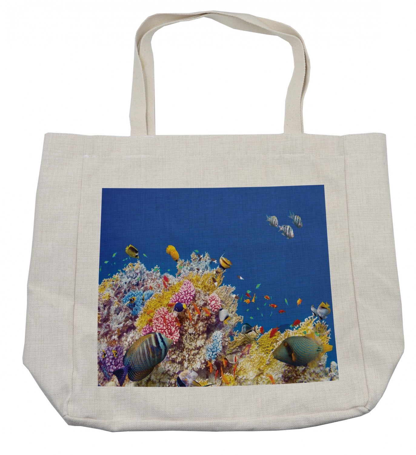 Ocean Shopping Bag, Colorful Underwater World with Corals Tropical Fish ...