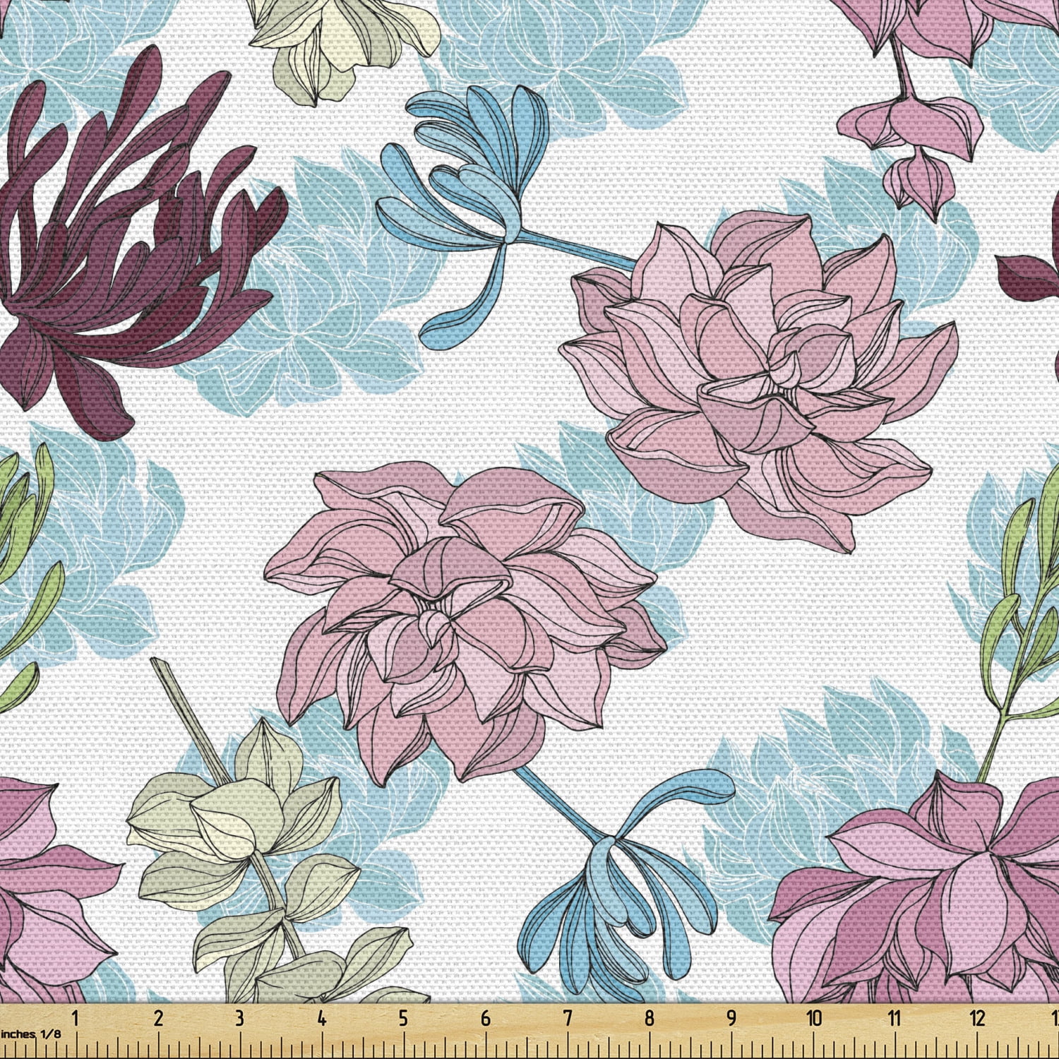 Blue and Pink Fabric by the Yard, Jungle Botanical Pattern with Wild ...
