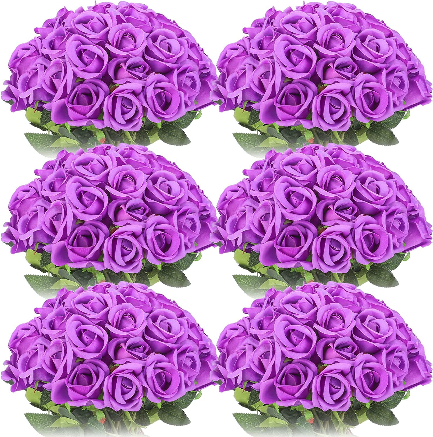 50 Pcs Artificial Rose Flower Realistic Silk Roses with Stem Bouquet of ...